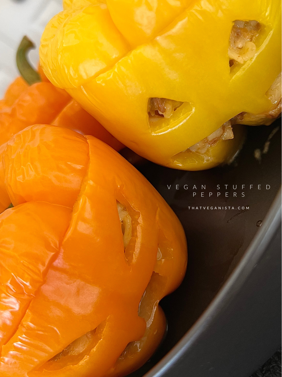 Jack O Lantern Vegan Stuffed Peppers - That Veganista